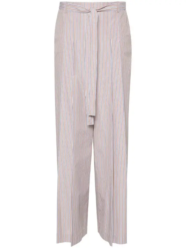 Alberta Ferretti Striped Pleated Wide Leg Trousers - Neutrals