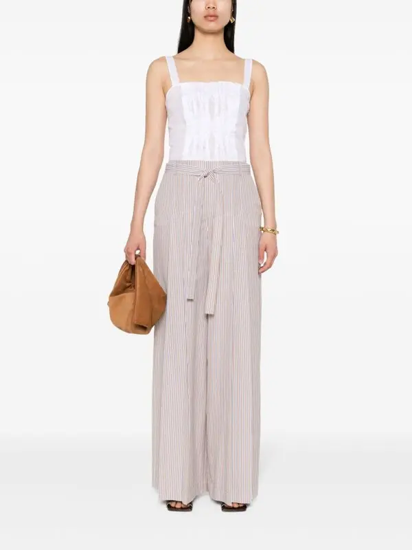 Alberta Ferretti Striped Pleated Wide Leg Trousers - Neutrals