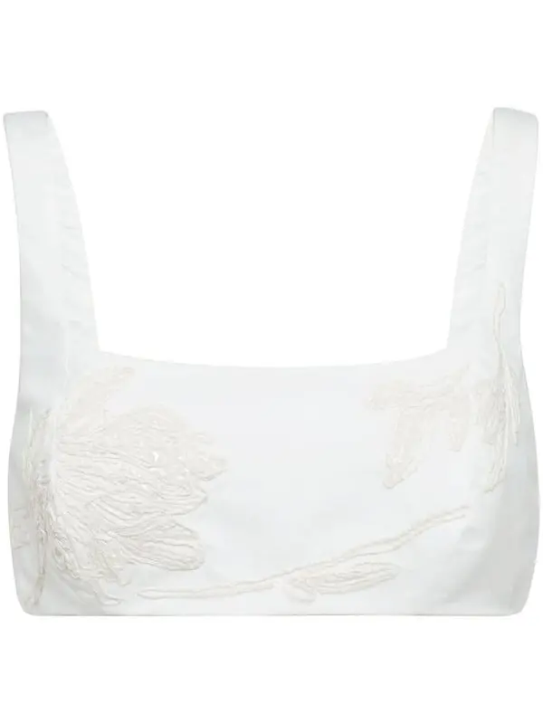 Brunello Cucinelli Cropped Top With Floral Embroidery - White