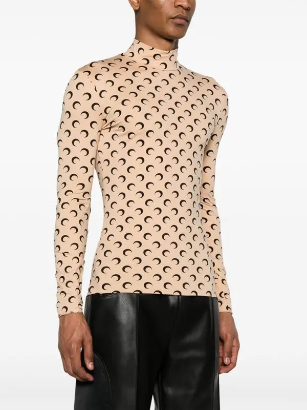 MARINE SERRE Crescent Moon Print Roll-neck Sweatshirt - Neutrals