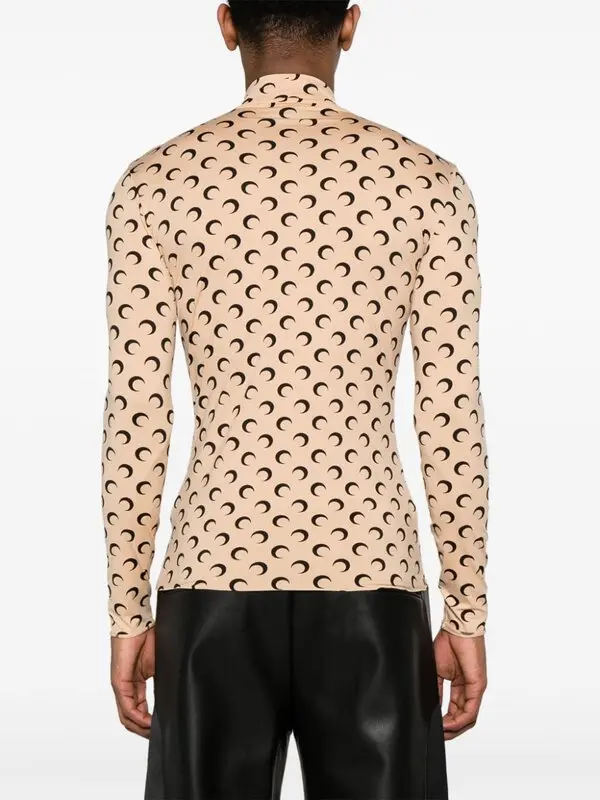 MARINE SERRE Crescent Moon Print Roll-neck Sweatshirt - Neutrals