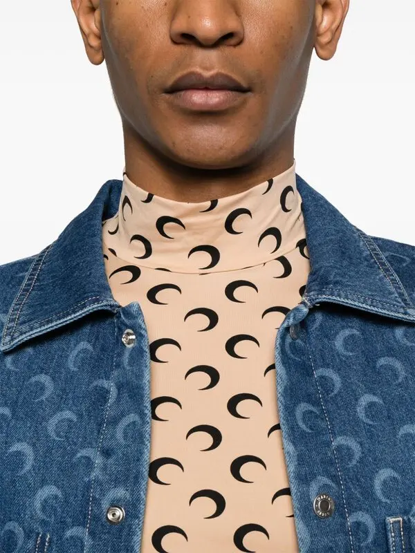 MARINE SERRE Crescent Moon Print Roll-neck Sweatshirt - Neutrals