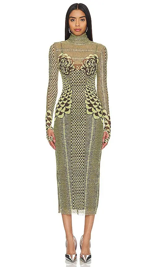 AFRM Long Sleeve Turtleneck Dress With Cut-out Detail - Butter Petals