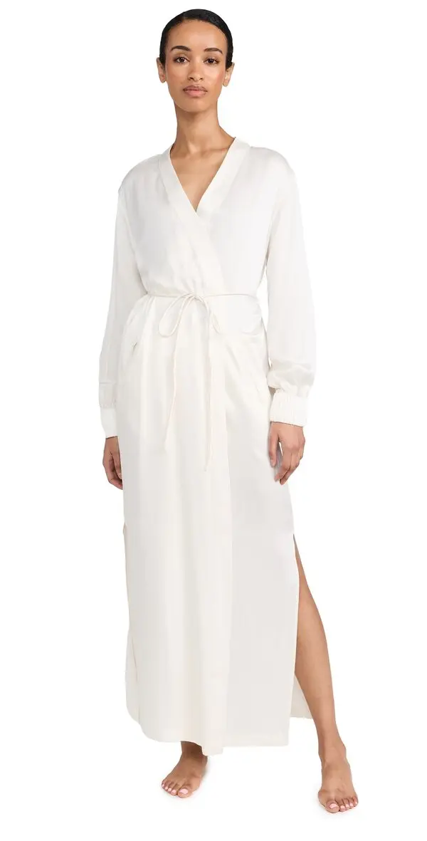 Lunya Washable Silk Long Robe - Tranquil White