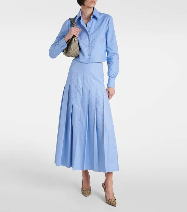 Gucci Gg Supreme Oxford Cotton Midi Skirt