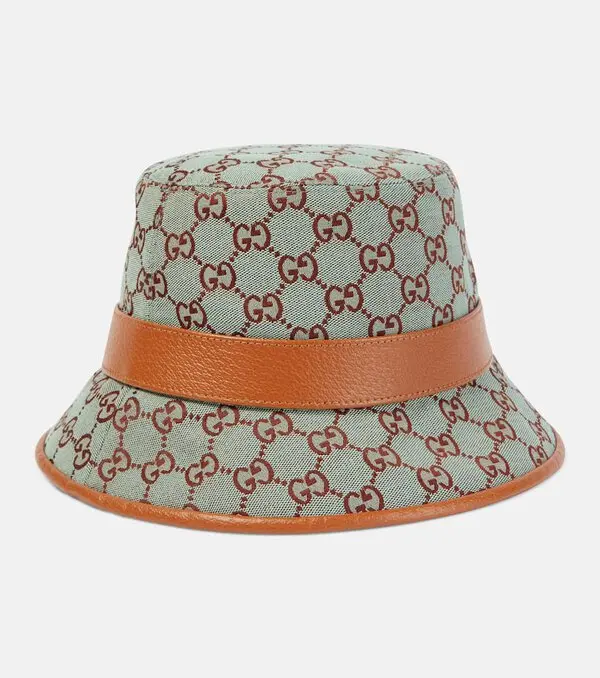 Gucci Jago Gg Leather-Trimmed Bucket Hat - Blue | Editorialist