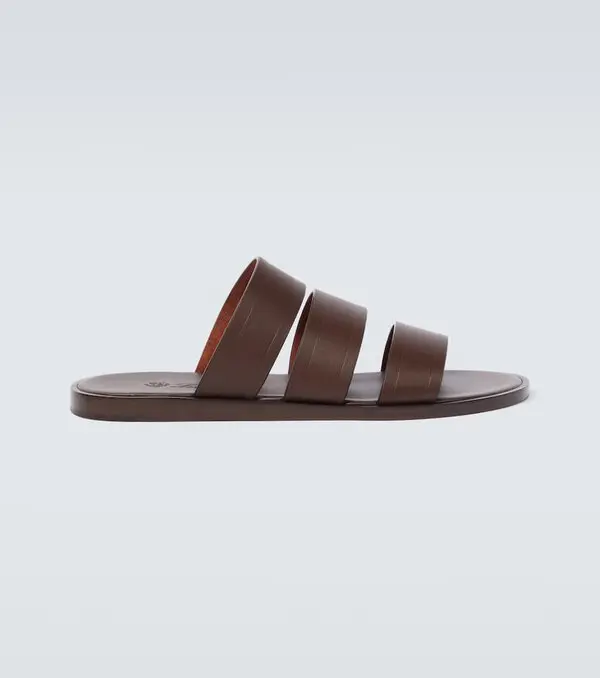 Loro Piana Naha Leather Slides - Brown