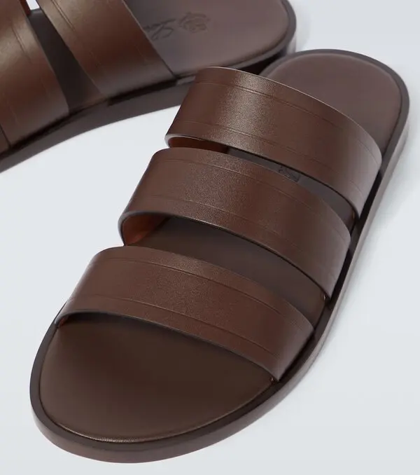 Loro Piana Naha Leather Slides - Brown