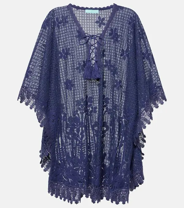 Melissa Odabash Cindy Embroidered Cotton-blend Kaftan - Blue