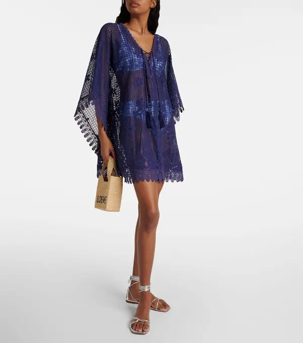 Melissa Odabash Cindy Embroidered Cotton-blend Kaftan - Blue