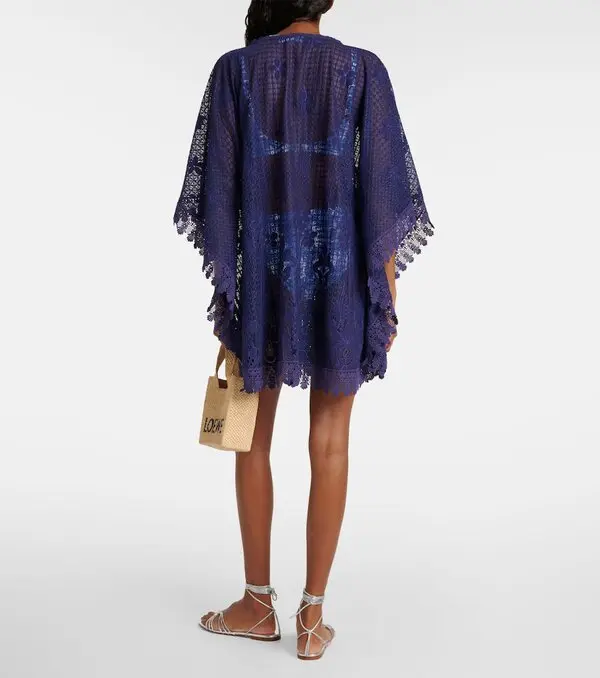 Melissa Odabash Cindy Embroidered Cotton-blend Kaftan - Blue