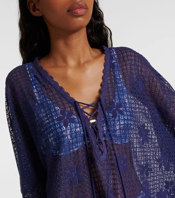 Melissa Odabash Cindy Embroidered Cotton-blend Kaftan - Blue