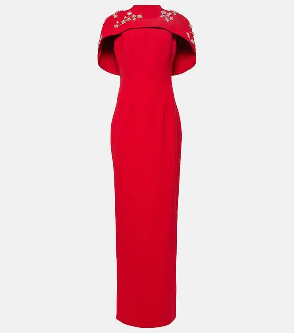 Safiyaa Embroidered Caped Gown - Red
