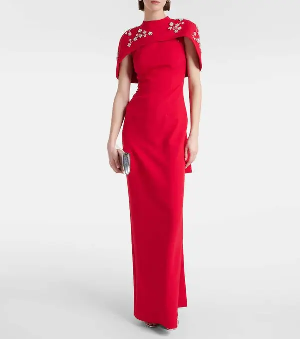 Safiyaa Embroidered Caped Gown - Red