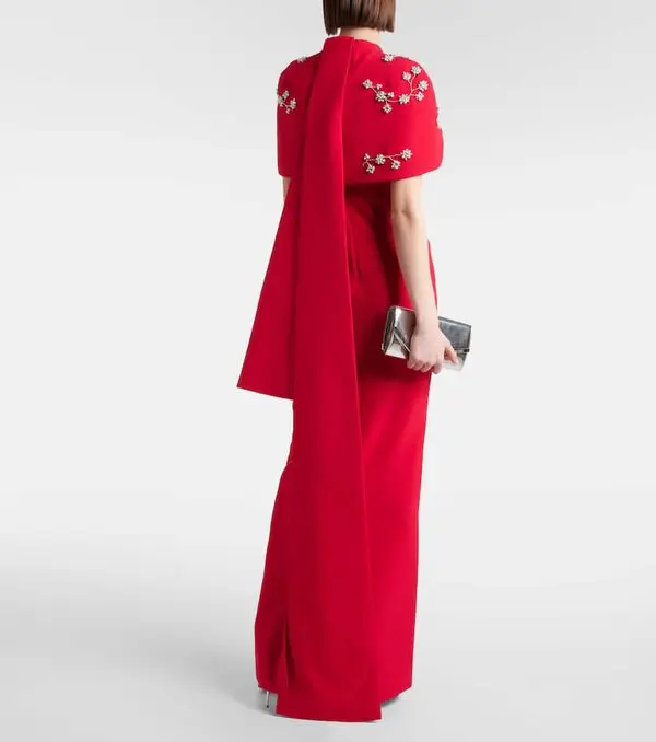 Safiyaa Embroidered Caped Gown - Red