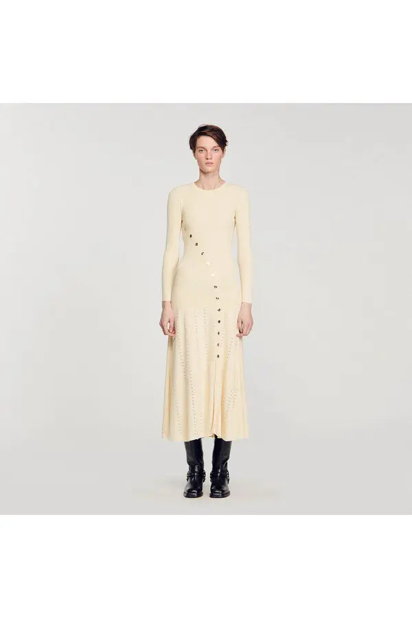 Sandro Knit Midi Dress In Brown / Neutral - 65% Off | Editorialist