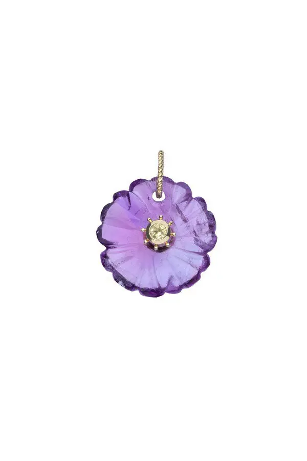 JANE WIN Joy Amethyst Carved Primrose Pendant In Solid
