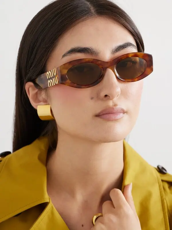 Miu Miu Oval-frame Acetate Sunglasses - Tortoiseshell