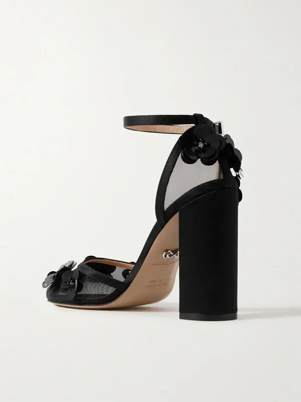 Mach & Mach Satin-trimmed Embellished Mesh Pumps