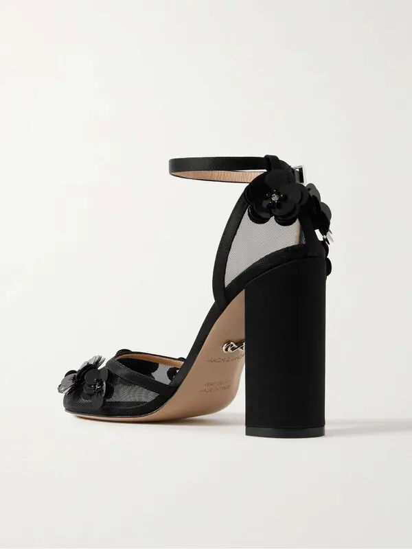 Mach & Mach Satin-trimmed Embellished Mesh Pumps