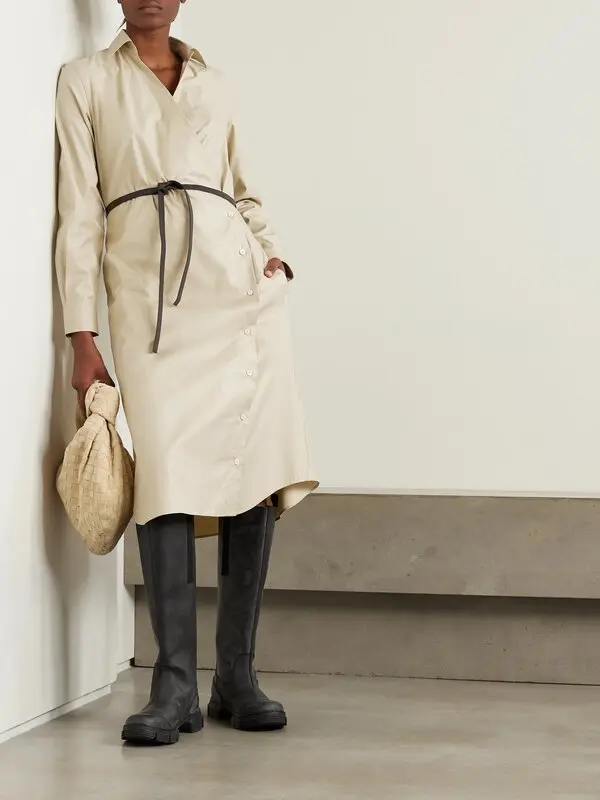 Purdey Belted Cotton and Tencel Lyocell-blend Poplin Midi Wrap Dress - Women - Neutral Dresses - Xs