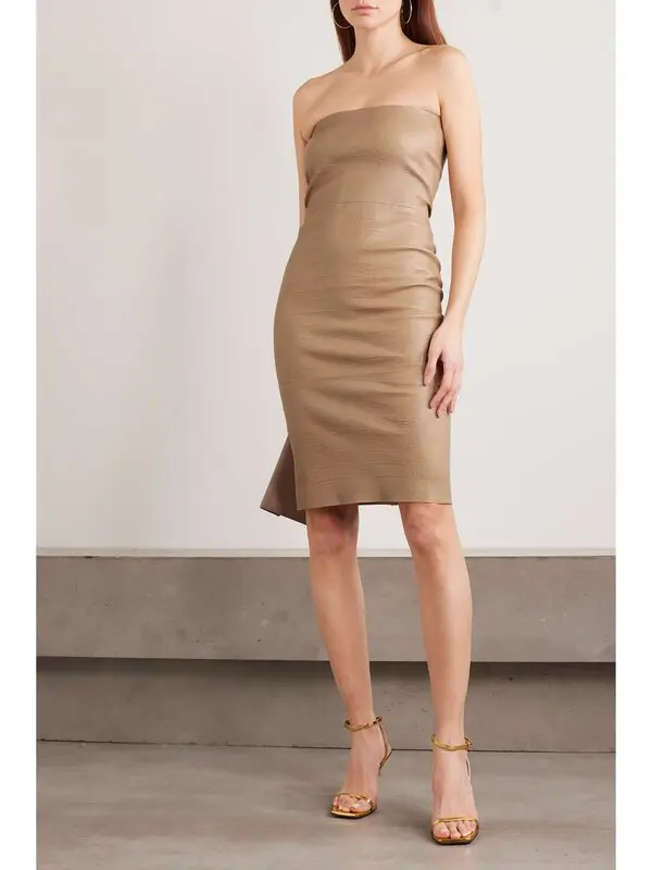 Sprwmn Strapless Croc-effect Leather Dress - Beige
