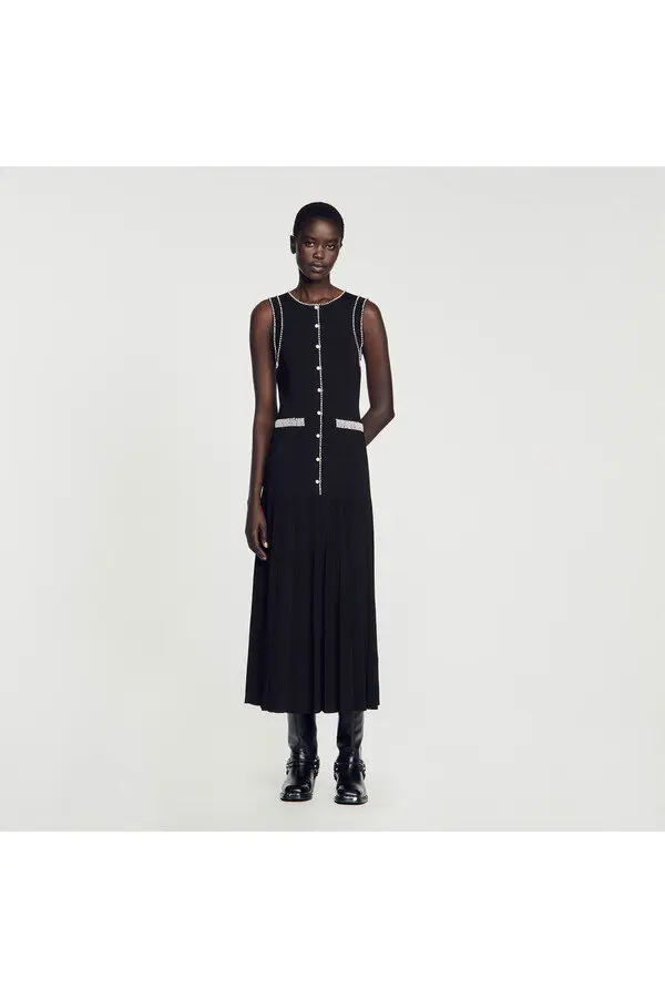 Sandro Knit Midi Dress With Button Detail In Black - 51% Off | Editorialist