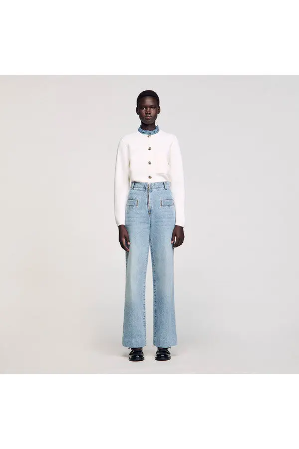Sandro Faded Denim Wide-leg Jeans
