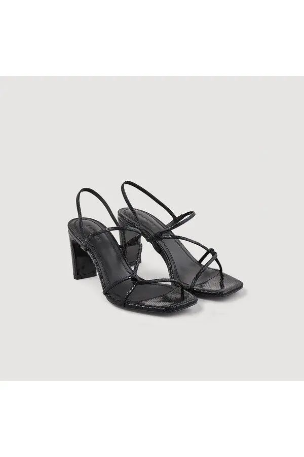 Sandro Embossed Leather Strappy Sandals - Black