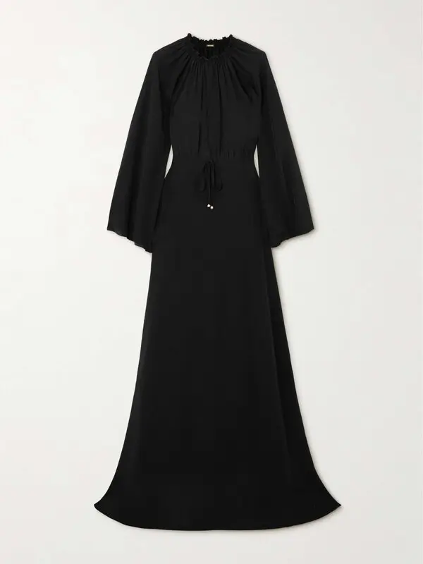 Dodo Bar Or Ala Belted Silk Crepe De Chine Maxi Dress - Black | Editorialist