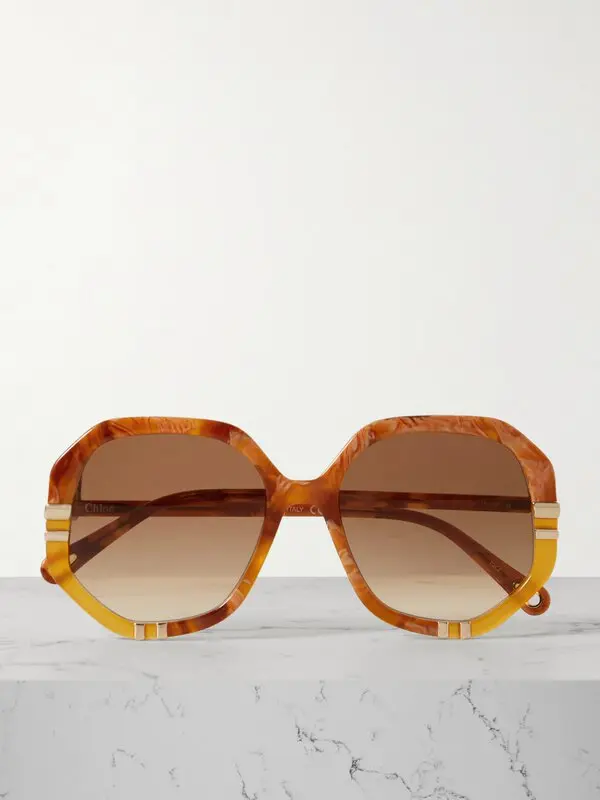 Chloé Oversized Hexagon-Frame Acetate And Gold-Tone  display picture 3