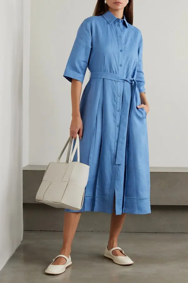 Max Mara Nocino Belted Linen Midi Shirt Dress In Blue - 50% Off |  Editorialist