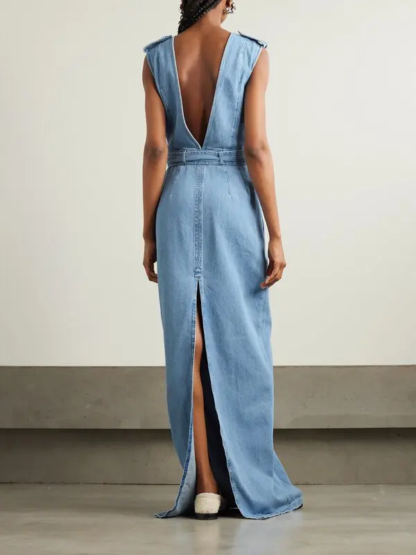brandy melville denim dress Women's Strapless Cargo Mini in Light Denim Dress-SKU Denim & Co. Beach Size:40W / 33.5L Inspired Fit Dropped/Gathered Waistline