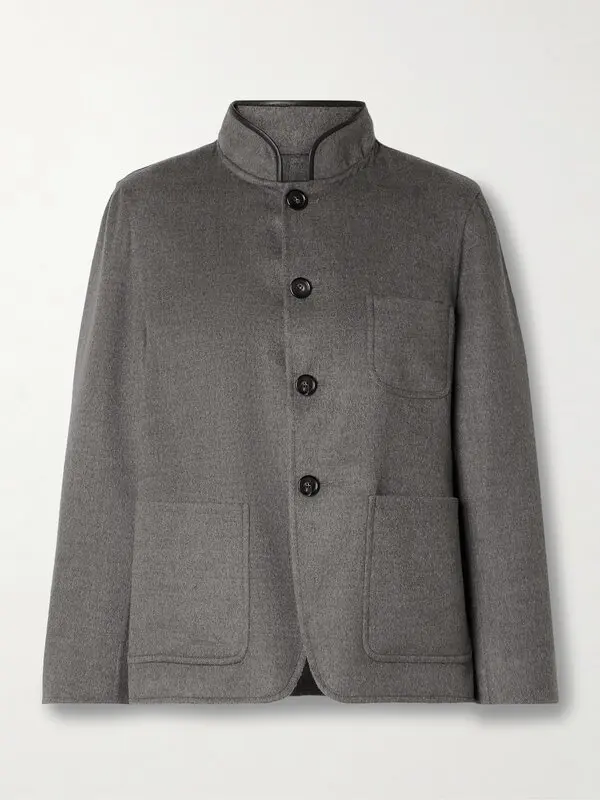 Loro Piana Leather-trimmed Cashmere Jacket - Gray