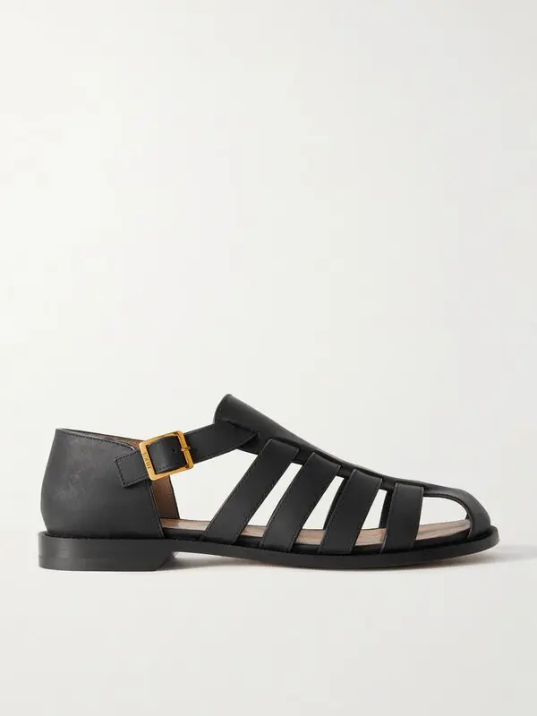 Loewe Campo Cutout Leather Sandals - Black