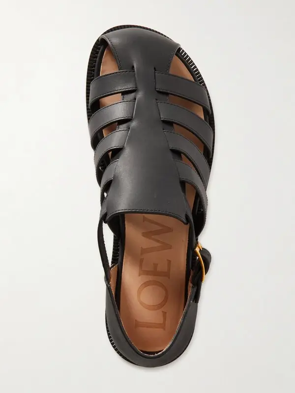 Loewe Campo Cutout Leather Sandals - Black