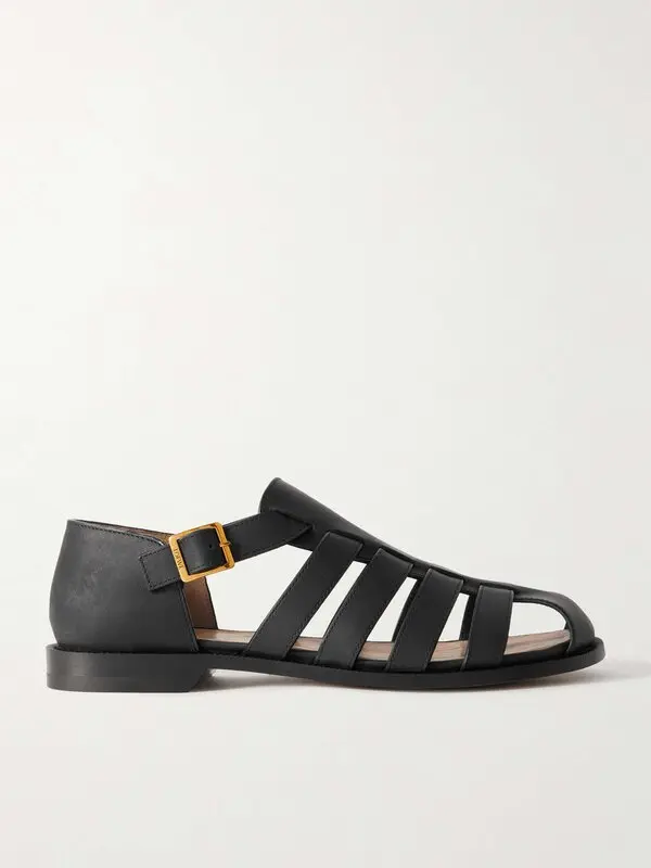 Loewe Campo Cutout Leather Sandals - Black