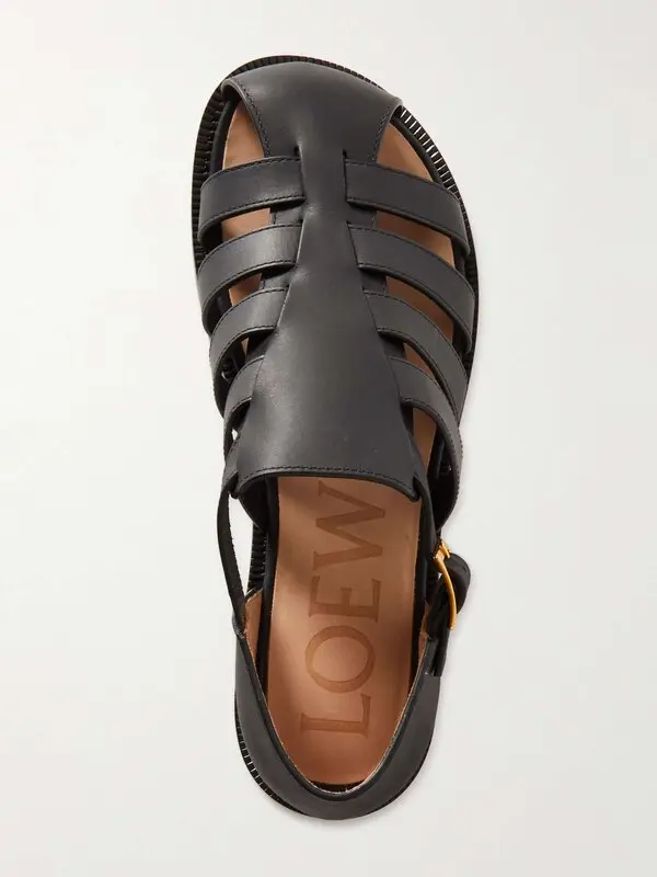 Loewe Campo Cutout Leather Sandals - Black