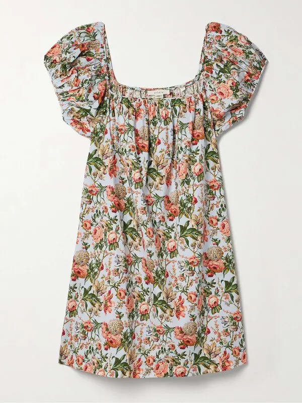 floral mini dress green Cap Sleeve Short Olive Green Casual Dress with Print Olive Bloom / XSmall
