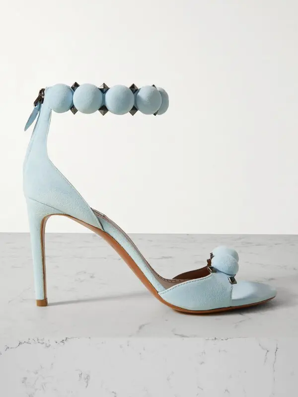 Alaïa La Bombe 90 Embellished Studded Suede Sandals - Blue