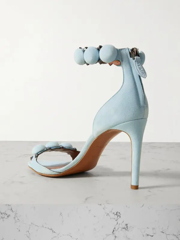 Alaïa La Bombe 90 Embellished Studded Suede Sandals - Blue