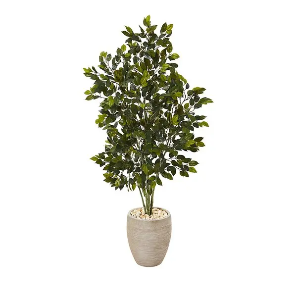 NEARLY NATURAL 53in. Ficus Artificial Tree In Sand Colored Planter - Green