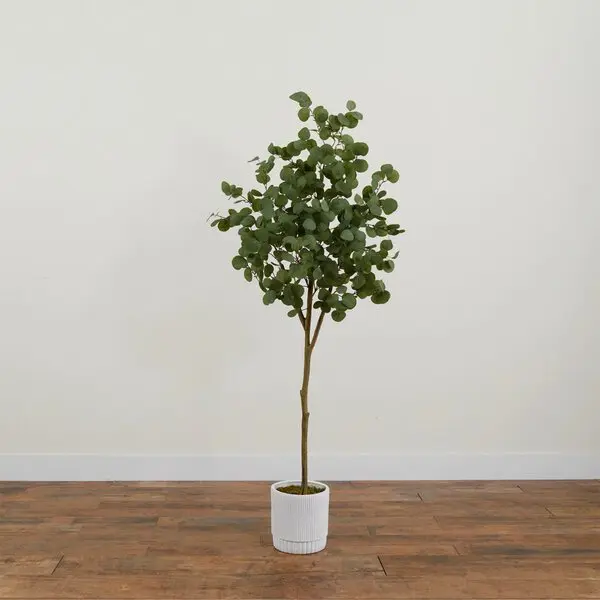 NEARLY NATURAL 6ft. Artificial Eucalyptus Tree With White Decorative Planter