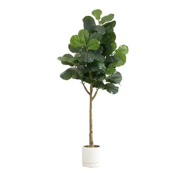 NEARLY NATURAL 6ft. Artificial Fiddle Leaf Fig Tree With White Decorative Planter - Green