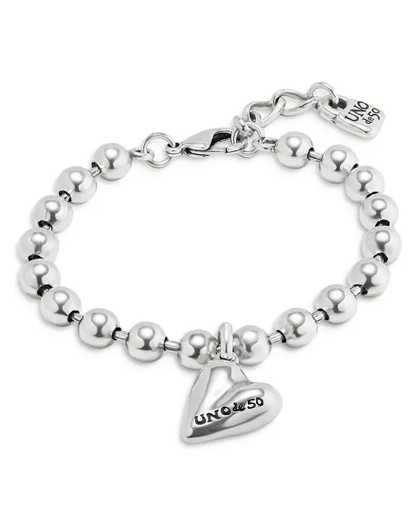 UNODE50 Plated Beaded Bracelet With Heart Charm - Silver
