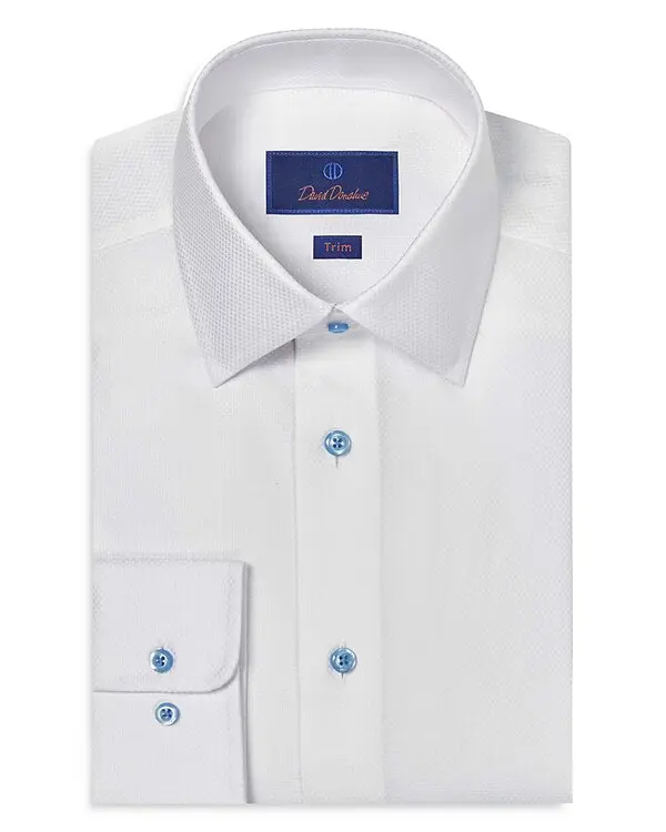 David Donahue Trim Fit Dobby Solid Dress Shirt - White/ White