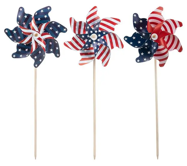 GLITZHOME 32' Usa Stars & Stripes Americana Yar D Windmills S/3 - One-color