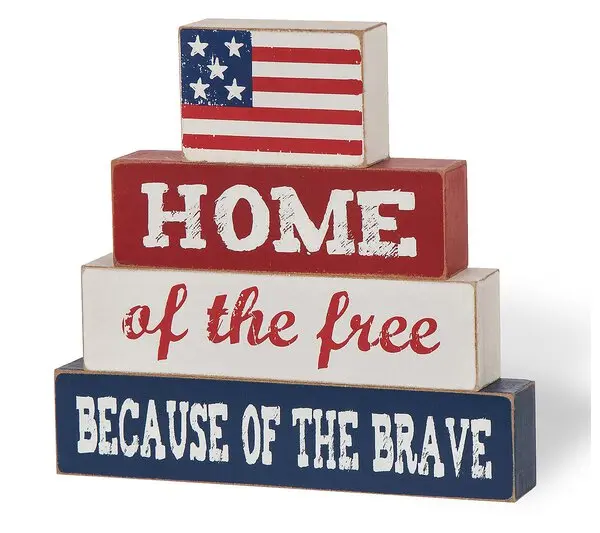 GLITZHOME 8.5' Usa Patriotic Wooden Word Sign T Able Decor - One-color