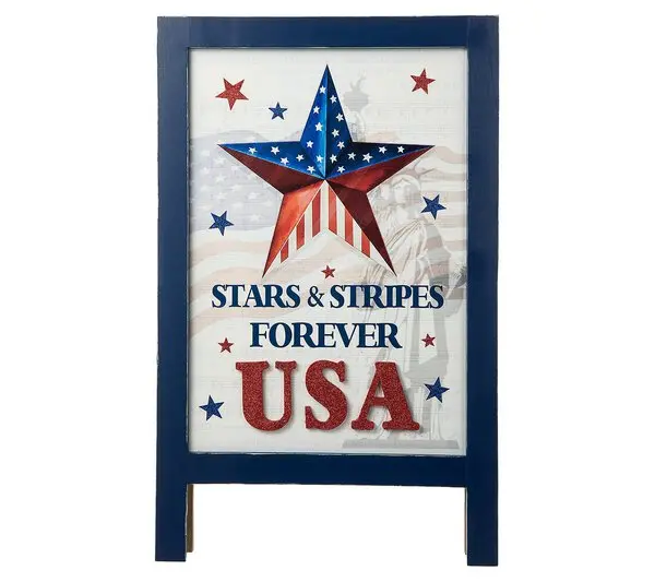 GLITZHOME 24' Usa Patriotic Americana Easel Por Ch Decor - One-color
