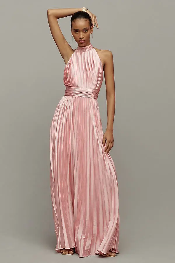 mac duggal halter pleated maxi dress Buy - Pink At 80% Off palmer